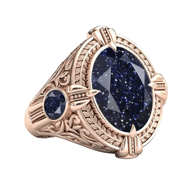 Blue Sandtone Wedding Signet Ring For Men 18K Gold Blue Sandtone 10Ct ...