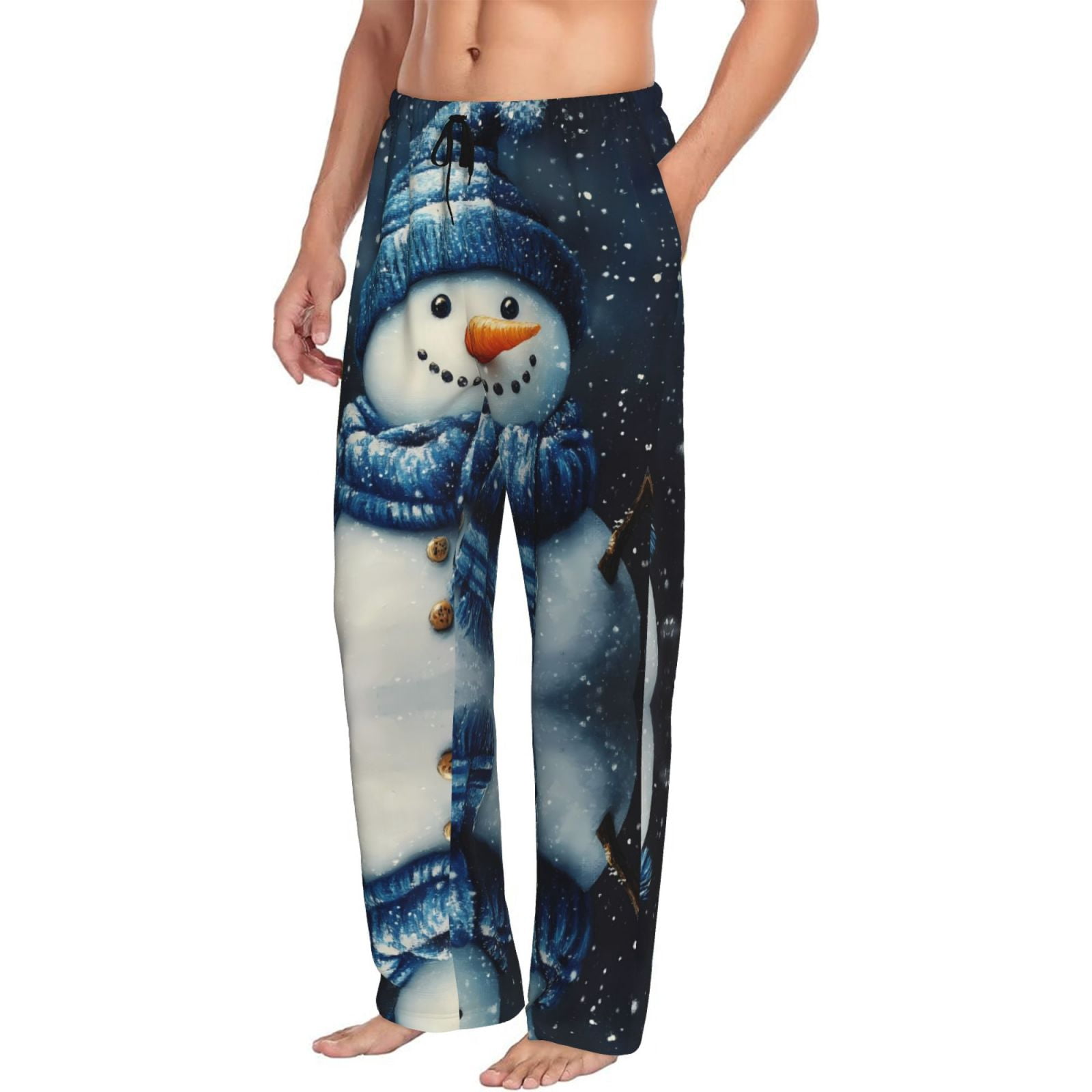 Blue Santa hat snowman Mens Pajama Pants Bottoms with Pockets - Soft ...