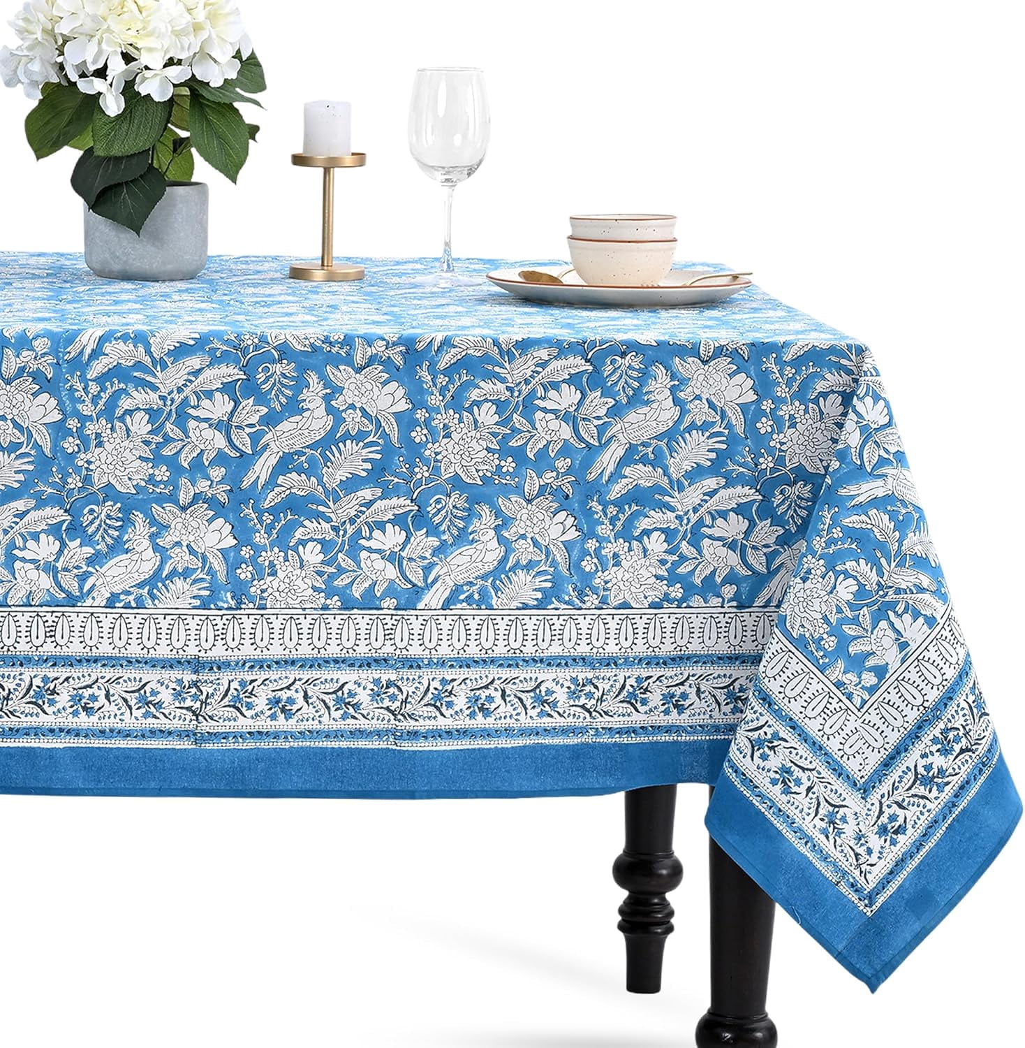 Blue Sapphire 60x60 Inch Square Cotton Tablecloth Indian Block Print ...