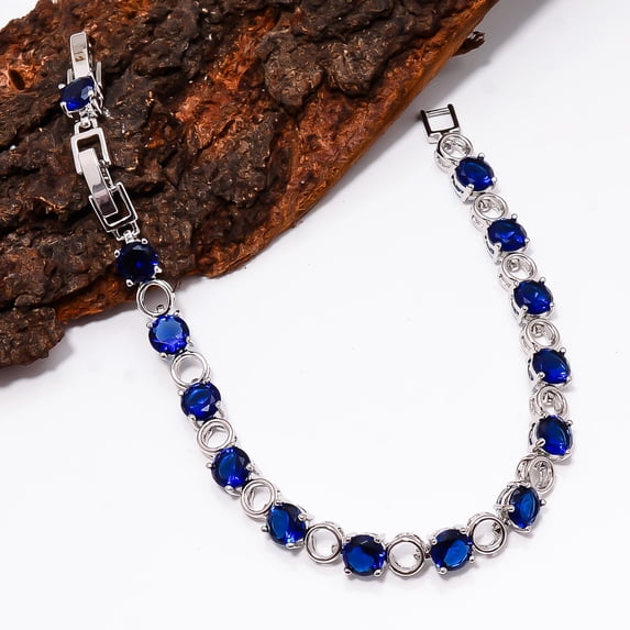 Blue Sapphire 925 Sterling Silver Adjustable Tennis Bracelet 7-8 ...