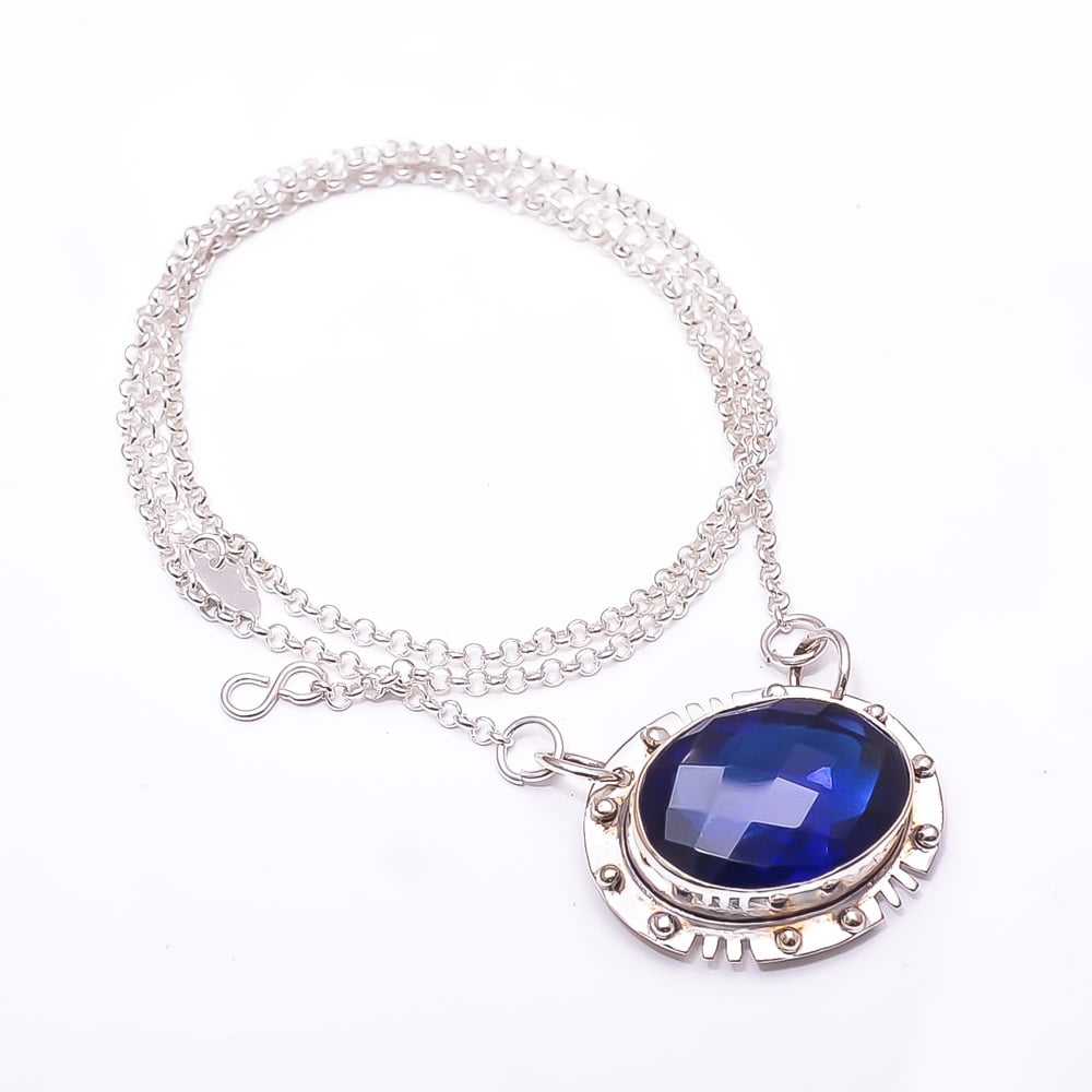 Blue Sapphire 925 Sterling Silver Chain Pendant 19-23", Blue Blue ...