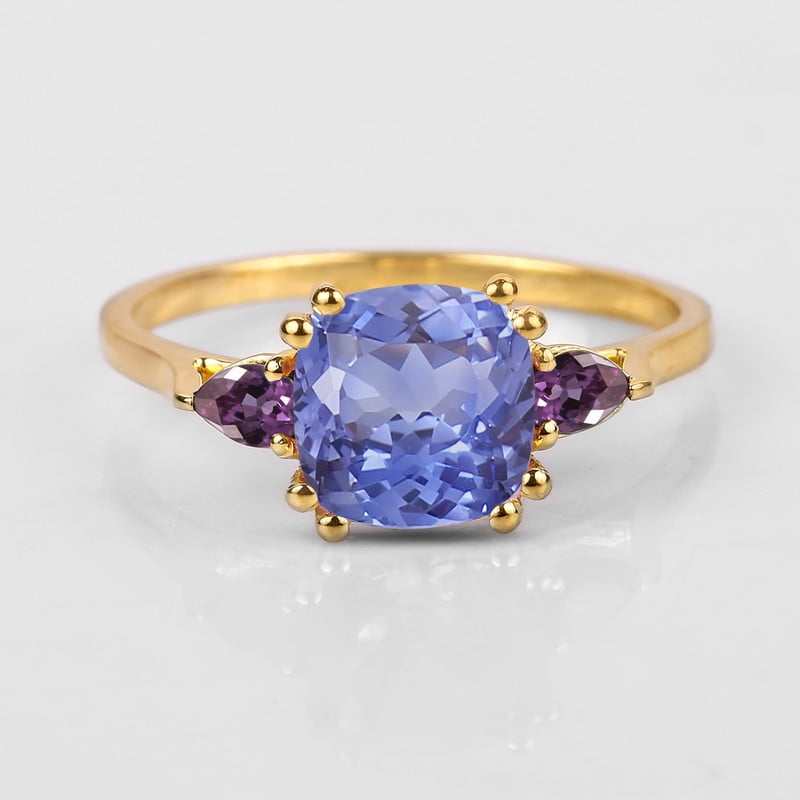 Blue Sapphire & Alexandrite Handmade Ring, Three Gemstone Ring, Prong ...