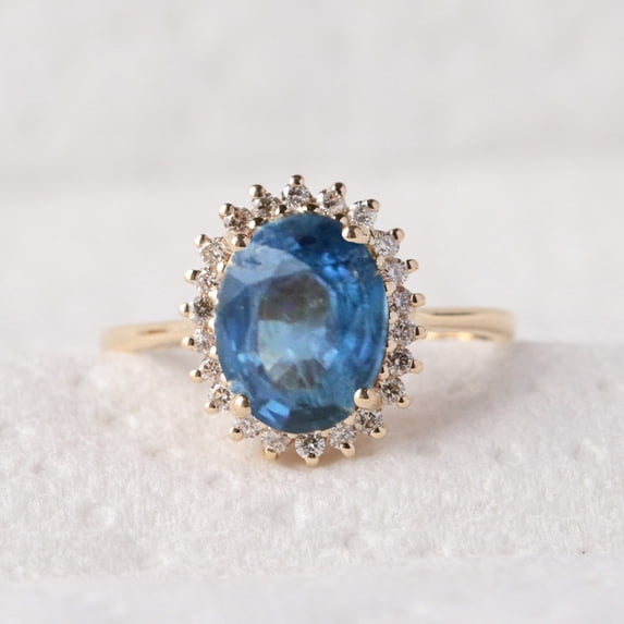 Blue Sapphire And Diamonds Halo Ring, 925 Starling Silver Ring, Gift ...
