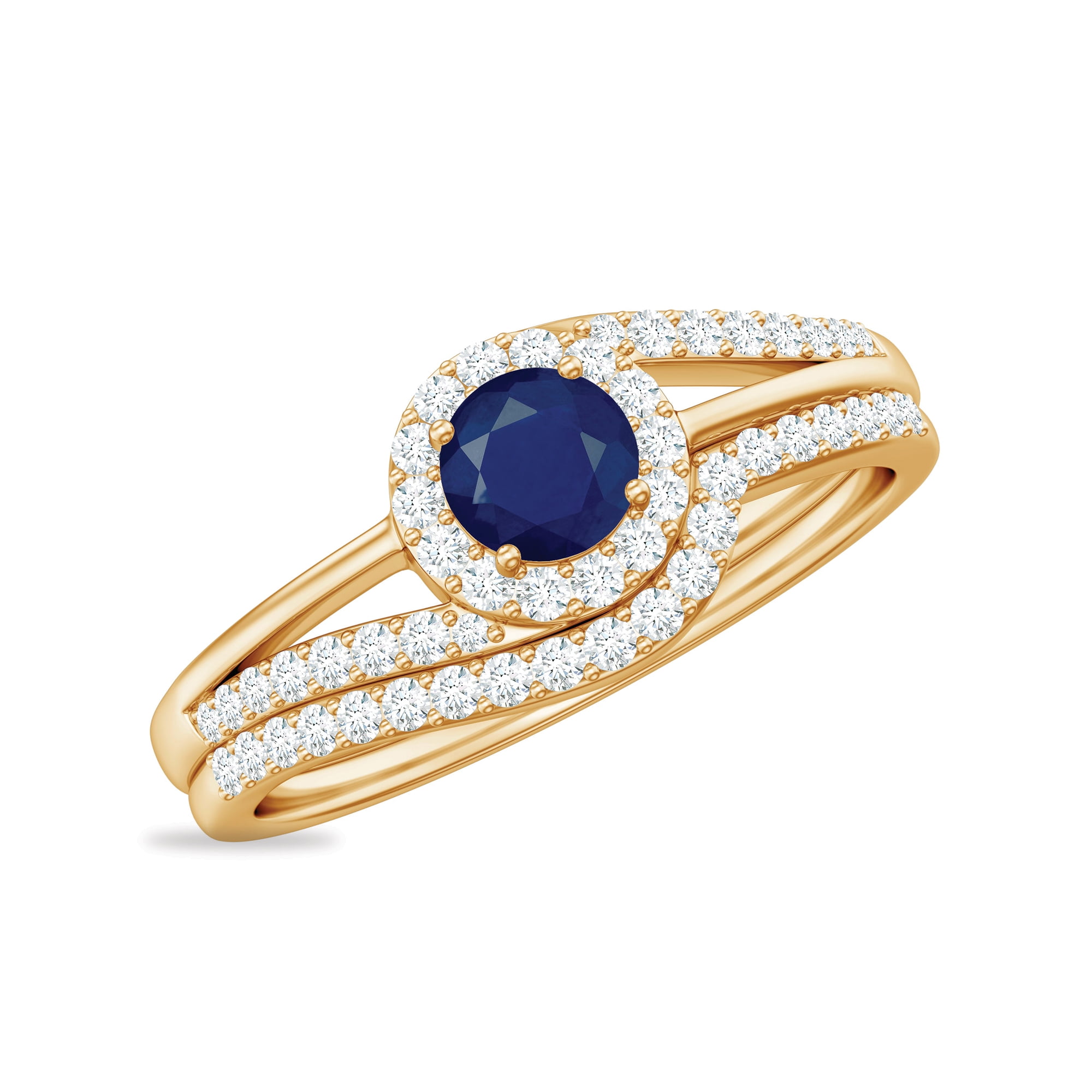 Rosec Jewels Blue Sapphire Bridal Ring Set with Diamond Enhancer (1 CT ...