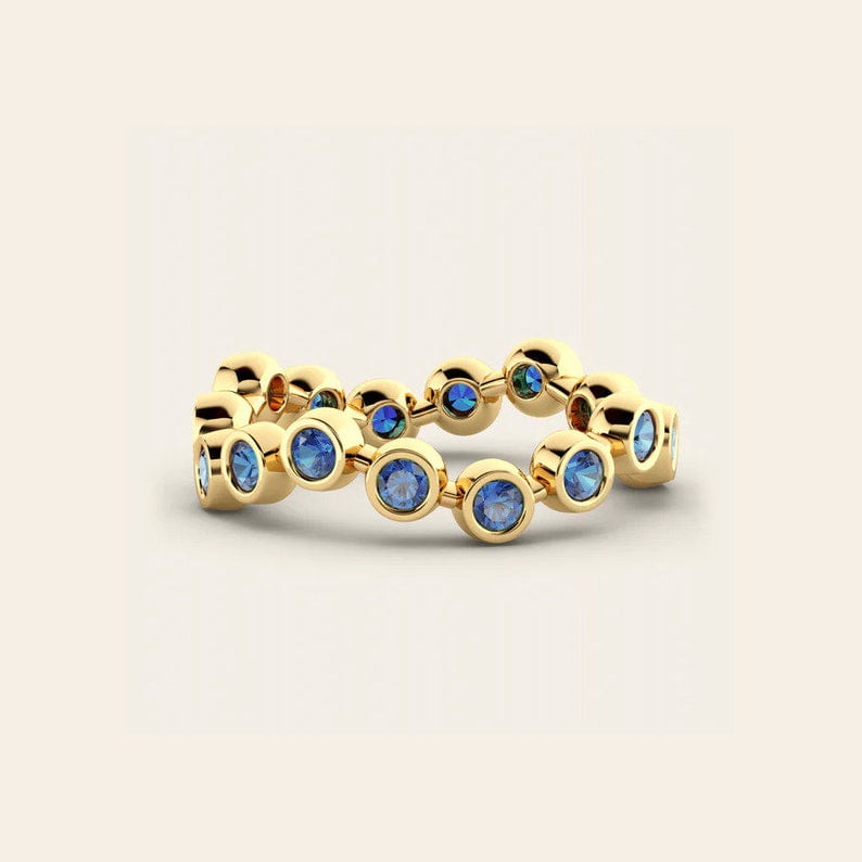 Blue Sapphire Curve Wedding Band, 14k Gold Band, Vintage Half Eternity ...