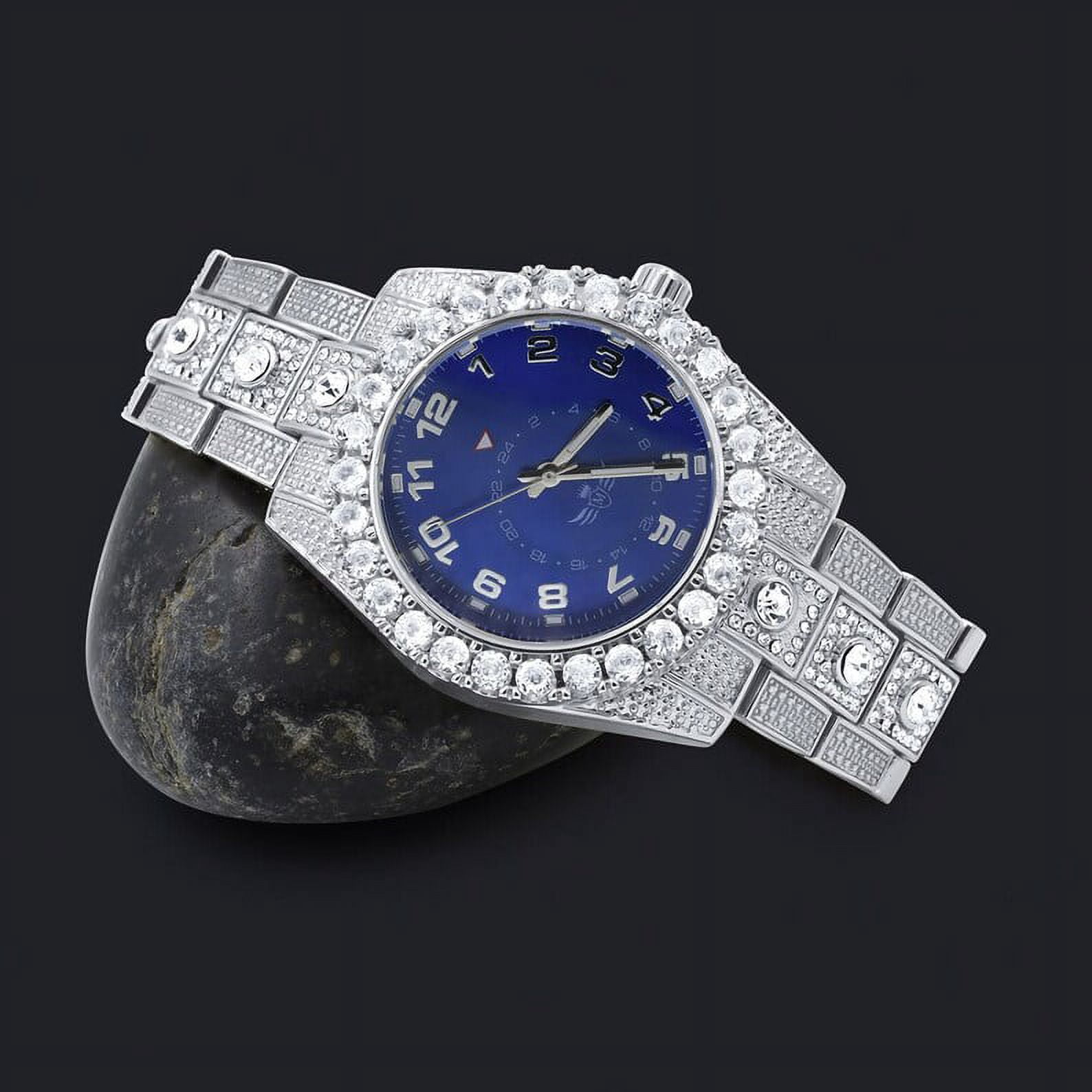 Blue Sapphire Dial Solitaire Men's 14K White Gold Tone Simulated ...