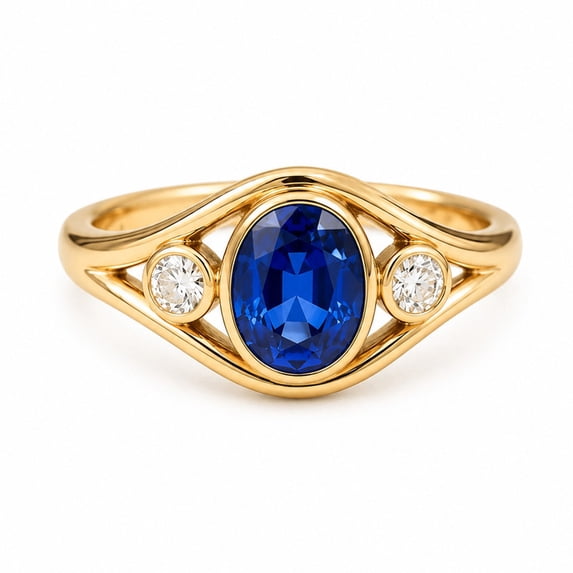 Blue Sapphire & Diamond Ring, Dainty Engagement Ring, Stackable Band ...