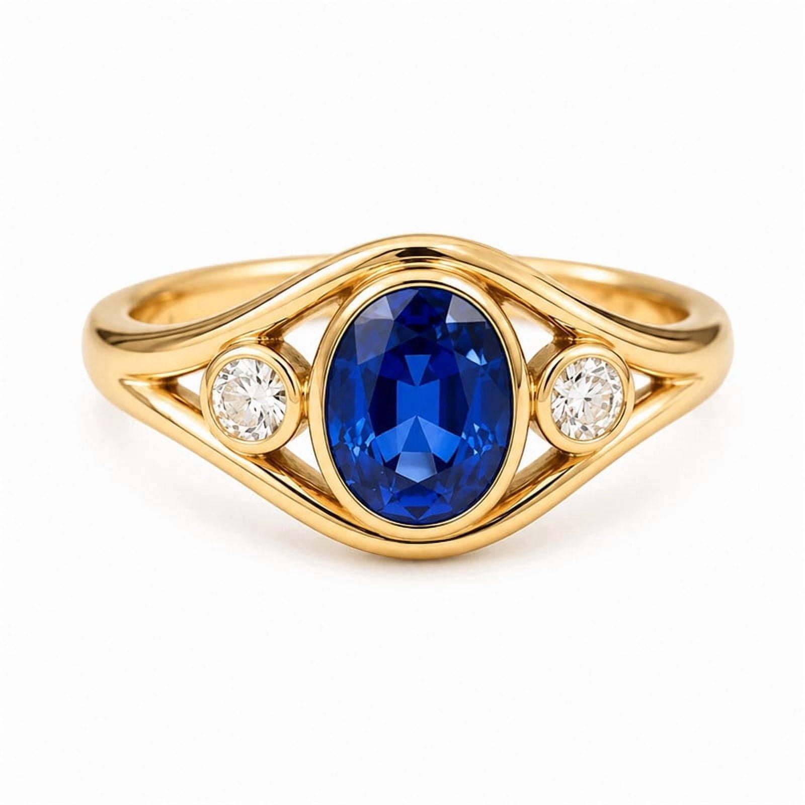 Blue Sapphire & Diamond Ring, Dainty Engagement Ring, Stackable Band ...