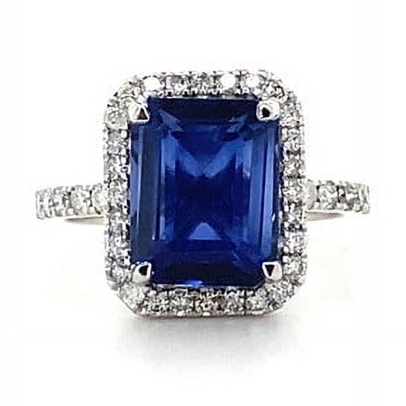 Blue Sapphire Diamond Ring, Gemstone Ring, Emerald Cut Blue Sapphire ...