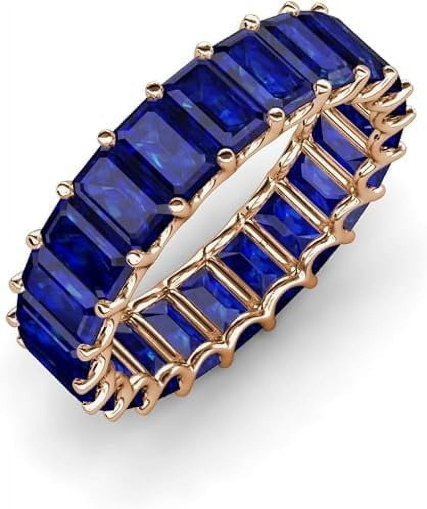 Blue Sapphire Emerald Cut Eternity Band Ring 925 Sterling Silver 5x4mm ...