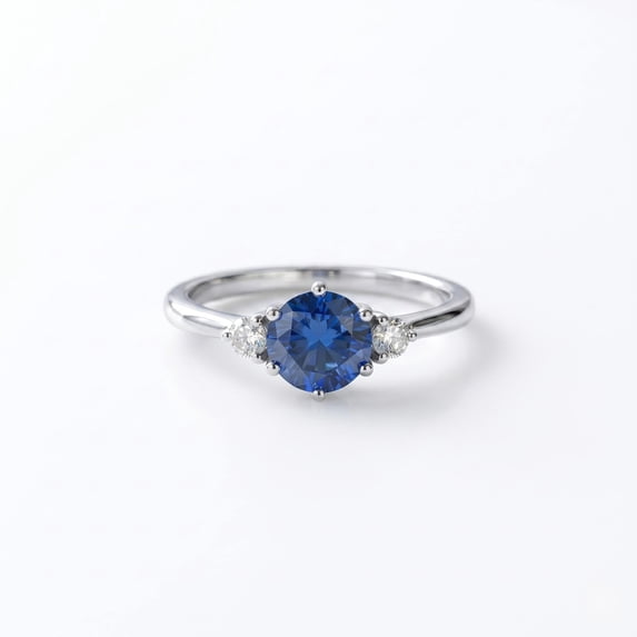 Blue Sapphire Engagement Ring, Round Cut Sapphire Ring, White Gold ...