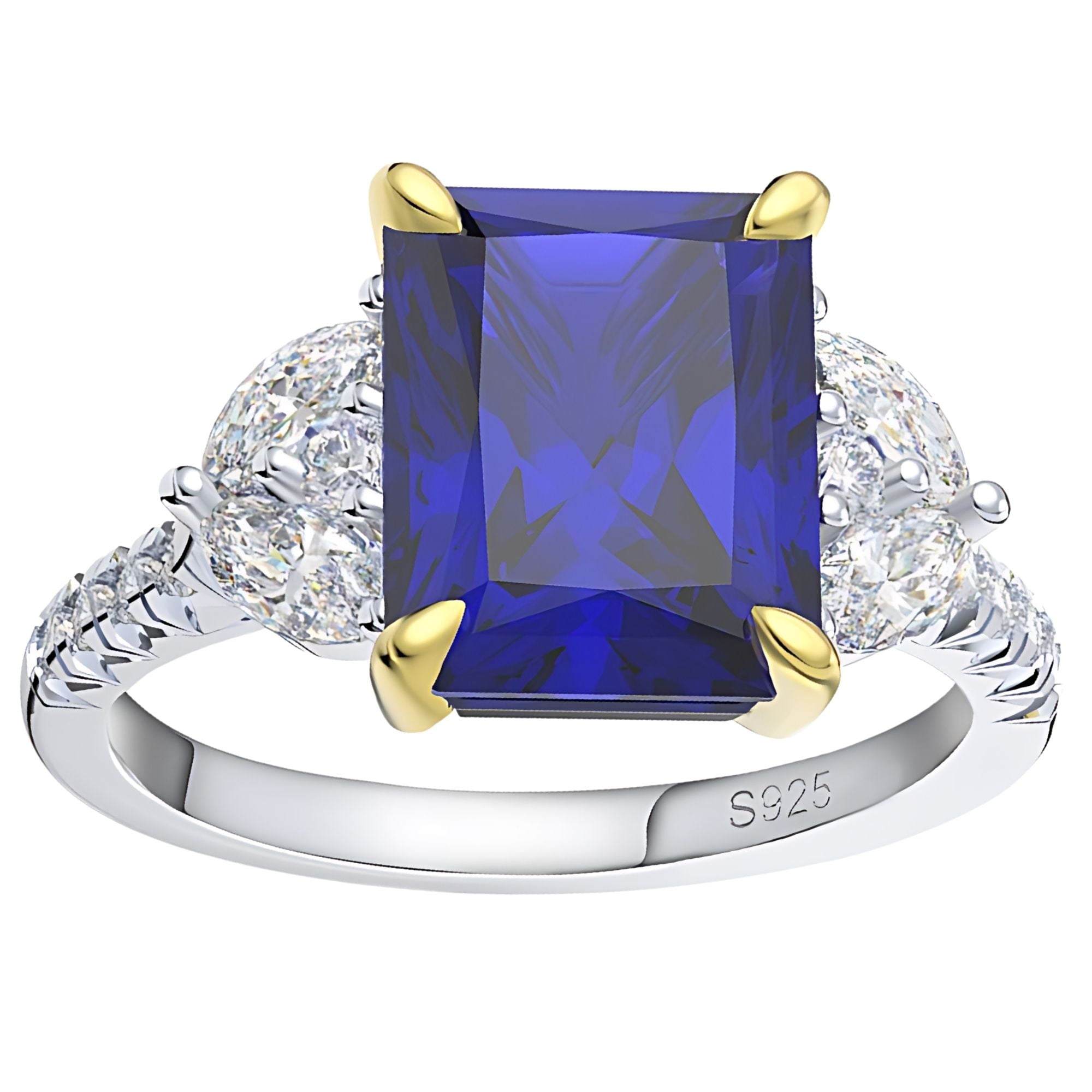 Blue Sapphire Engagement Rings for Women Sterling Silver Birthstone ...