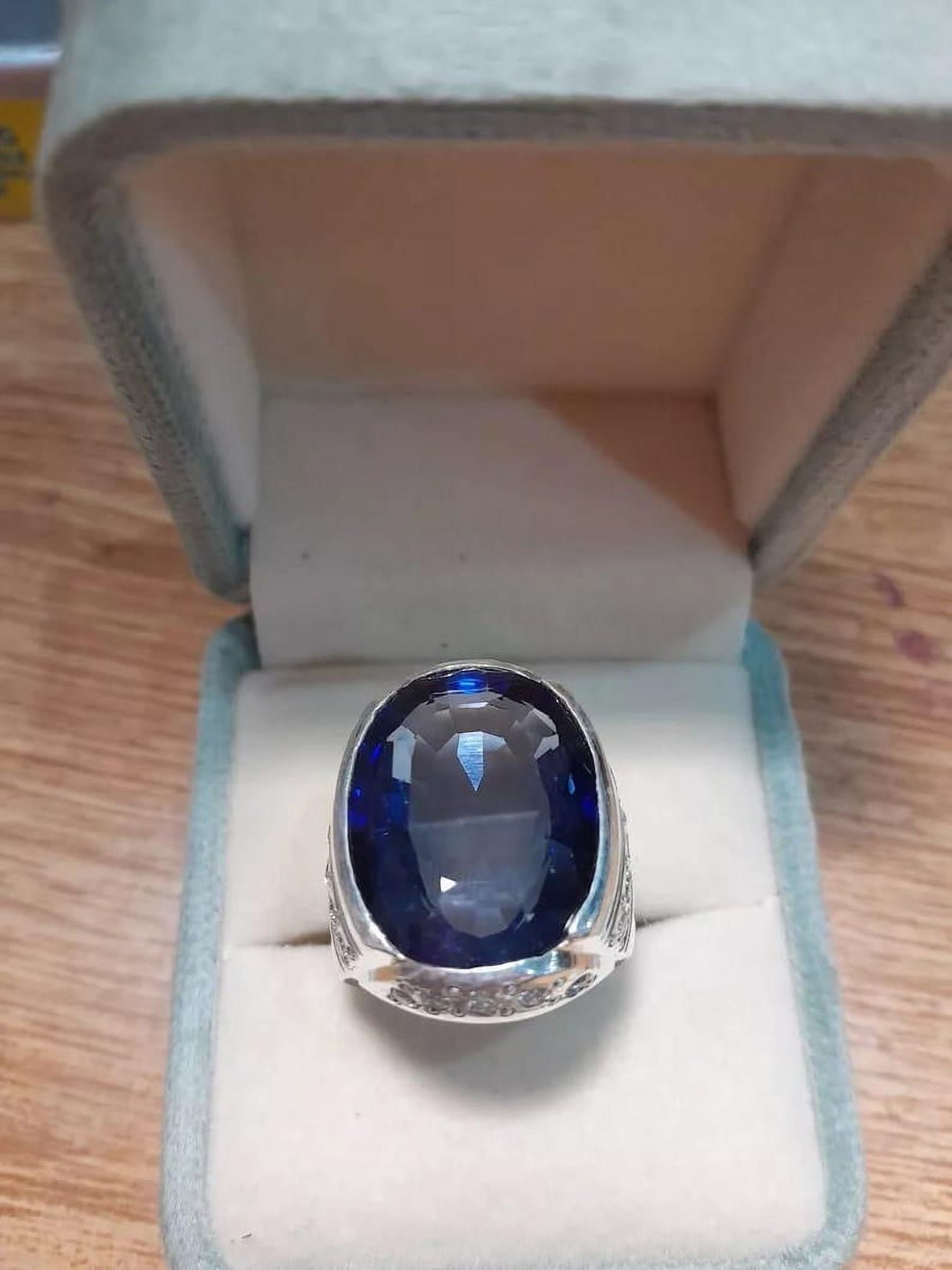 Blue Sapphire Gemstone Ring for Men,s 925 Solitaire Silver Mens Neelam ...