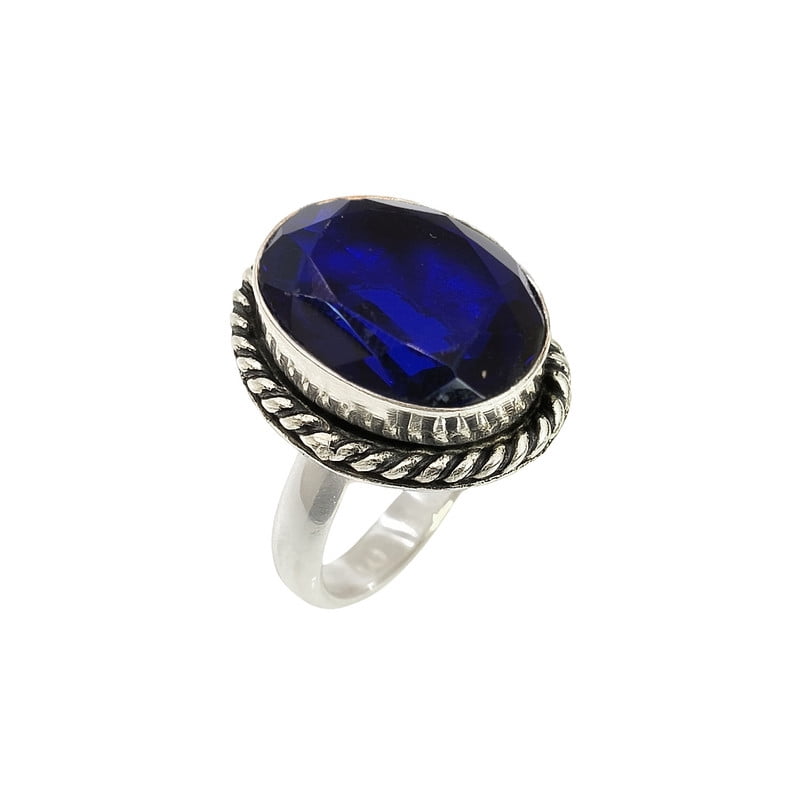 Blue Sapphire Gemstone Ring for Women Sterling Silver Handmade Jewelry September Birthstone Ring ...