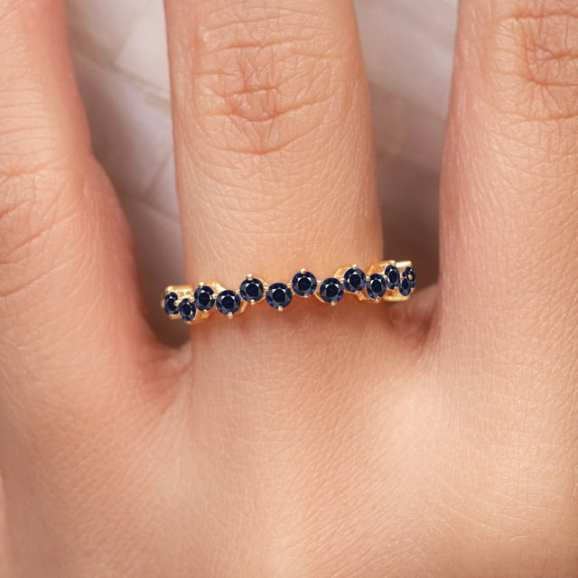 Blue Sapphire Half Eternity Band,Blue Sapphire Infinity 2mm Wedding Band, Anniversary Ring ...