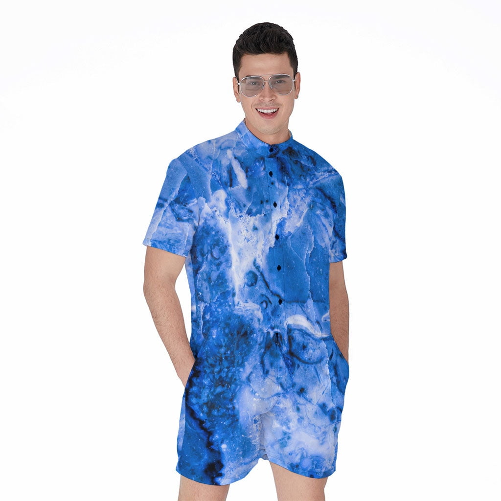 Blue Sapphire Marble Short Sleeve Men'S Rompers Casual Summer Jumpsuits ...