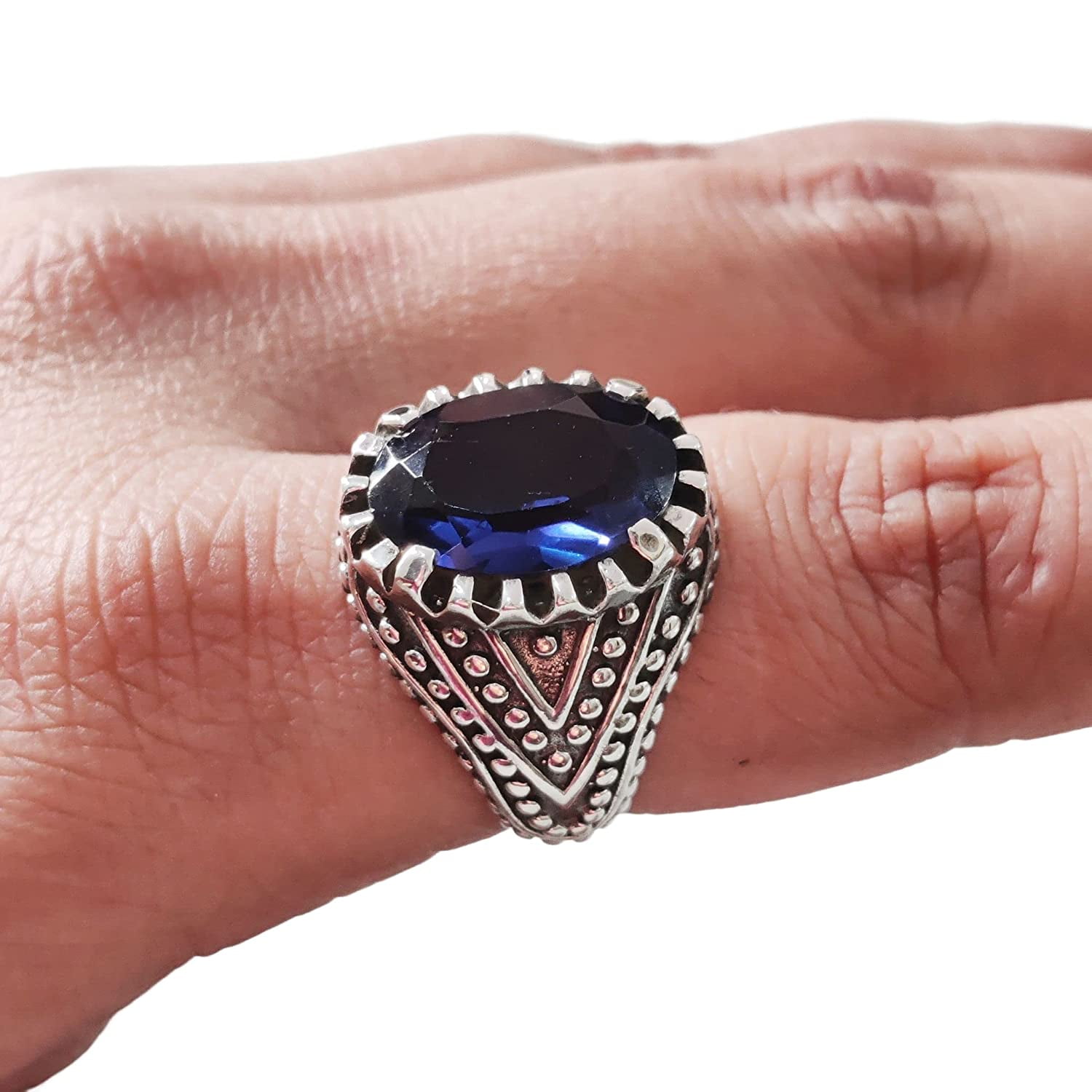 Blue Sapphire Mens Ring, Natural Blue Sapphire, September Birthstone Sapphire, Silver Jewelry ...