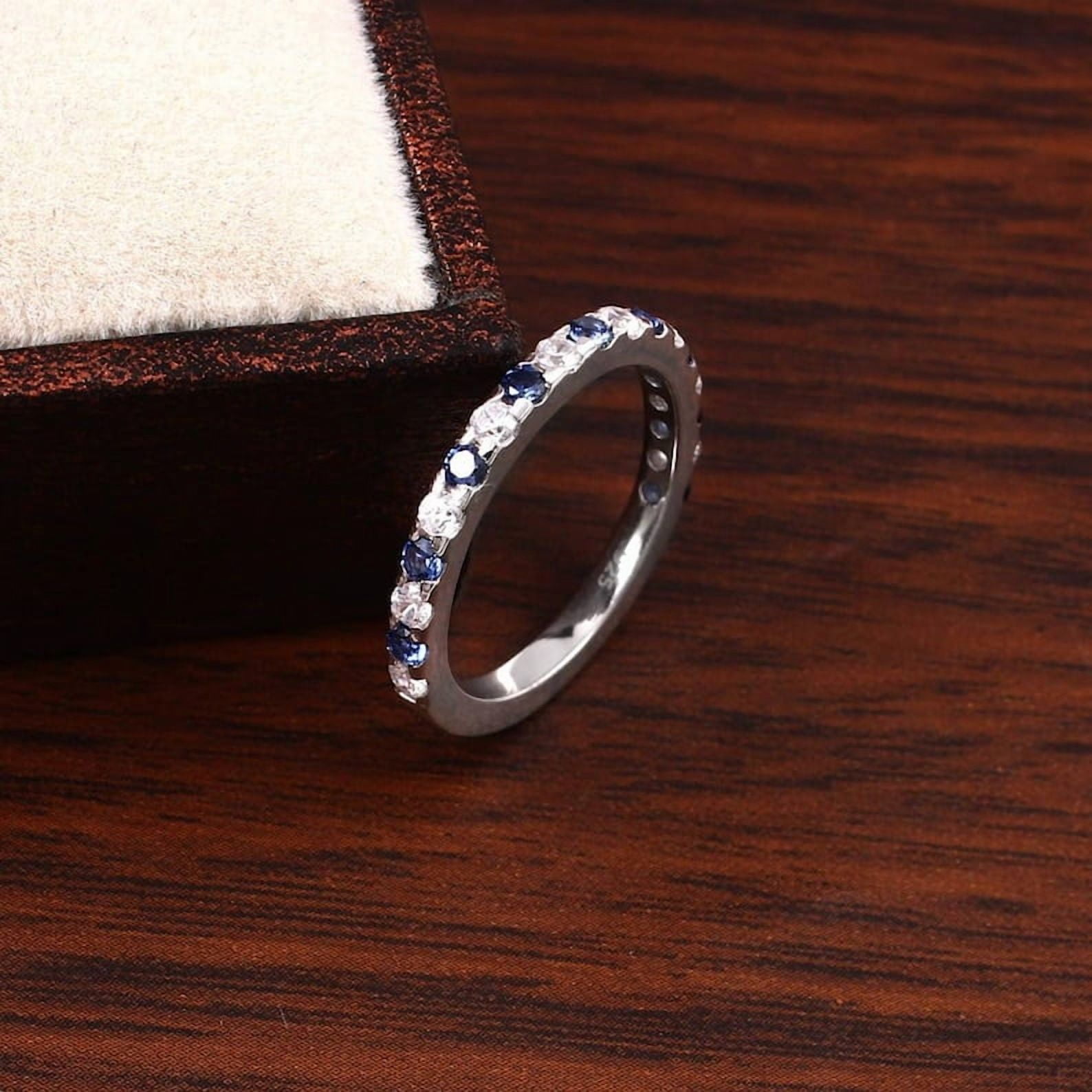 Blue Sapphire, Moissanite Gemstone Band Faceted Cut 925 Sterling Silver ...