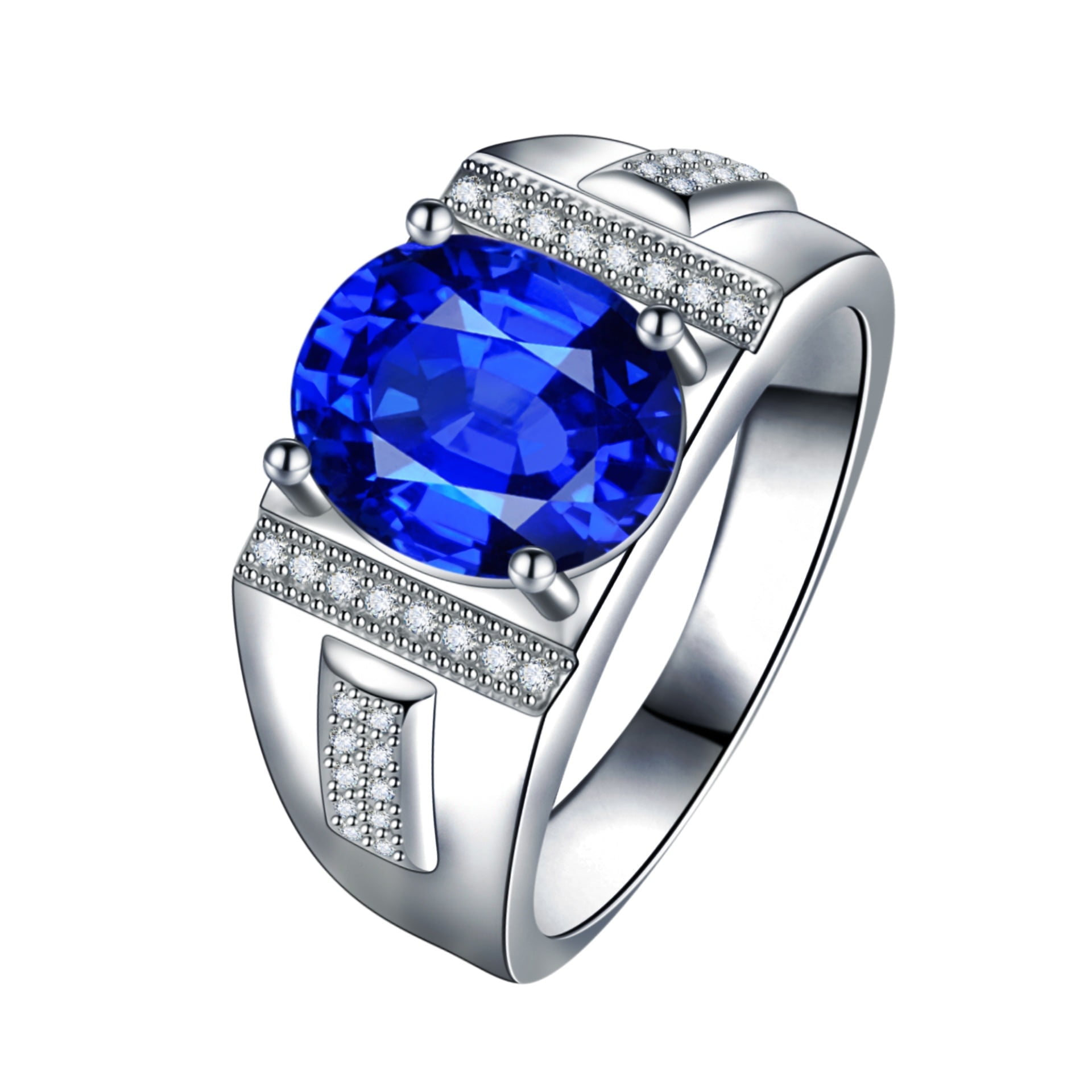 Blue Sapphire Ring for Men 925 Sterling Silver Sapphire Ring with ...