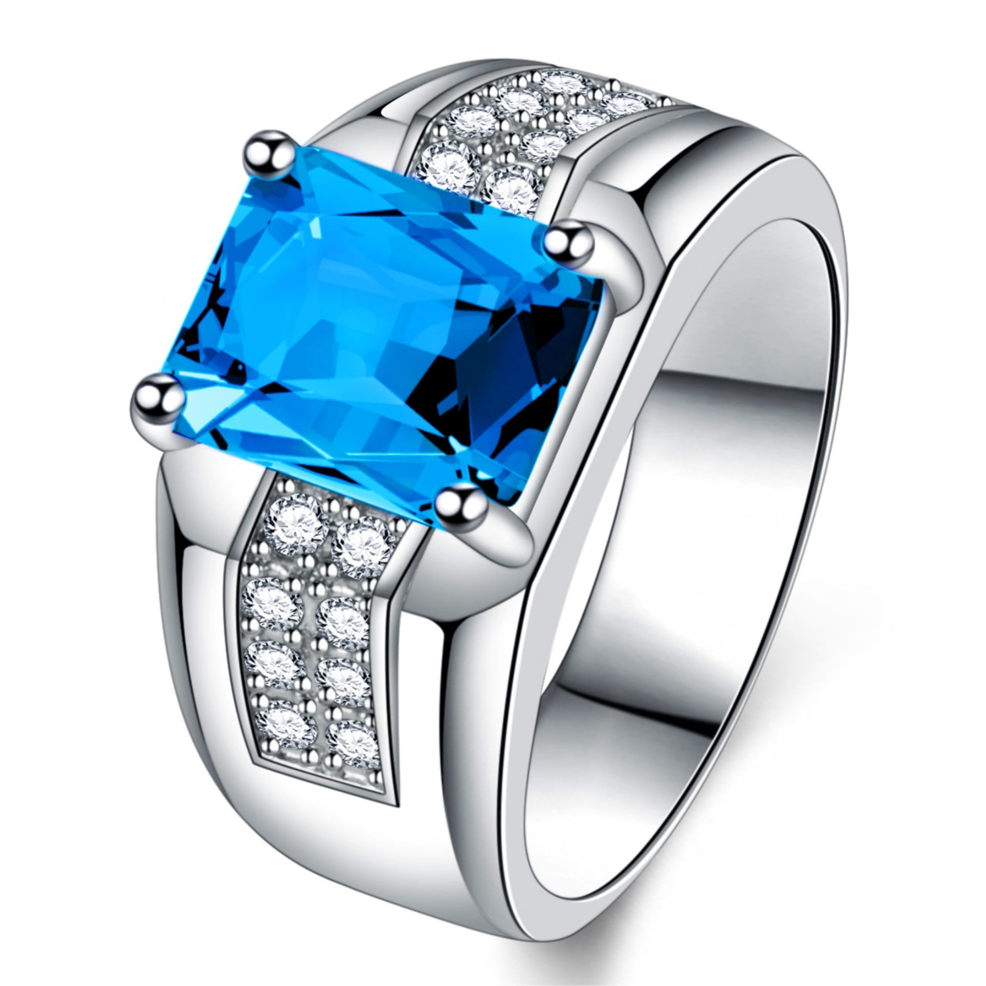 Blue Sapphire Ring for Men 925 Sterling Silver Sapphire Ring with ...
