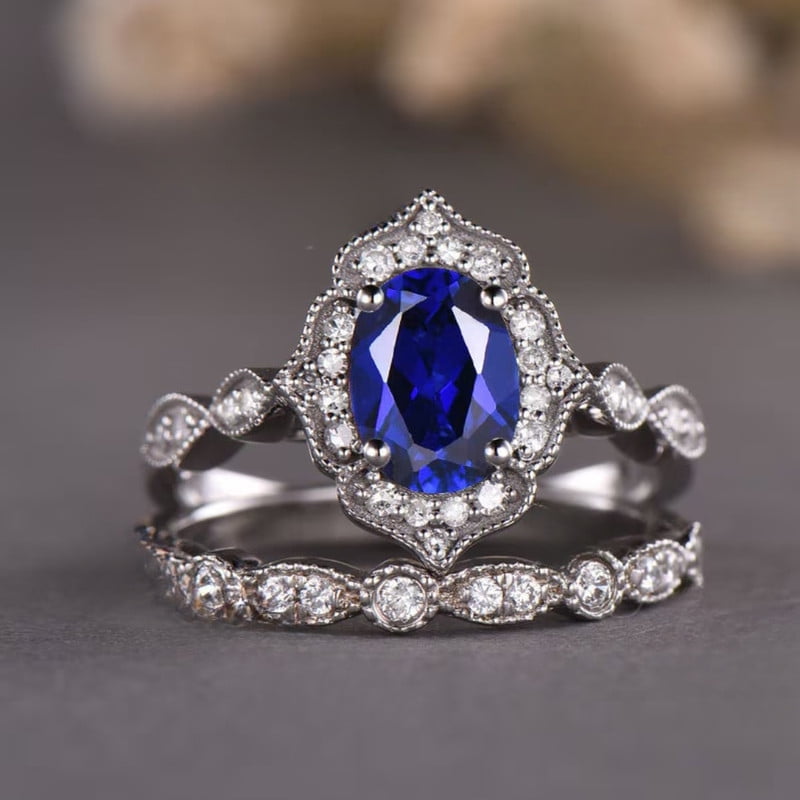 Blue Sapphire Ring in 925 Sterling Silver- Oval Sapphire Engagement ...