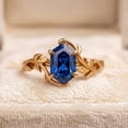 Blue Sapphire Solitaire Ring, Heaxgon Cut Gemstone Ring with Nature ...