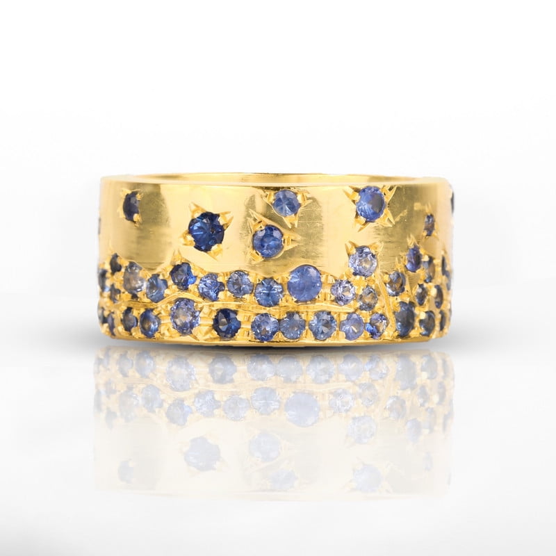 Blue Sapphire Thick Band Ring, 925 Starling Silver Wide Cluster Ring ...