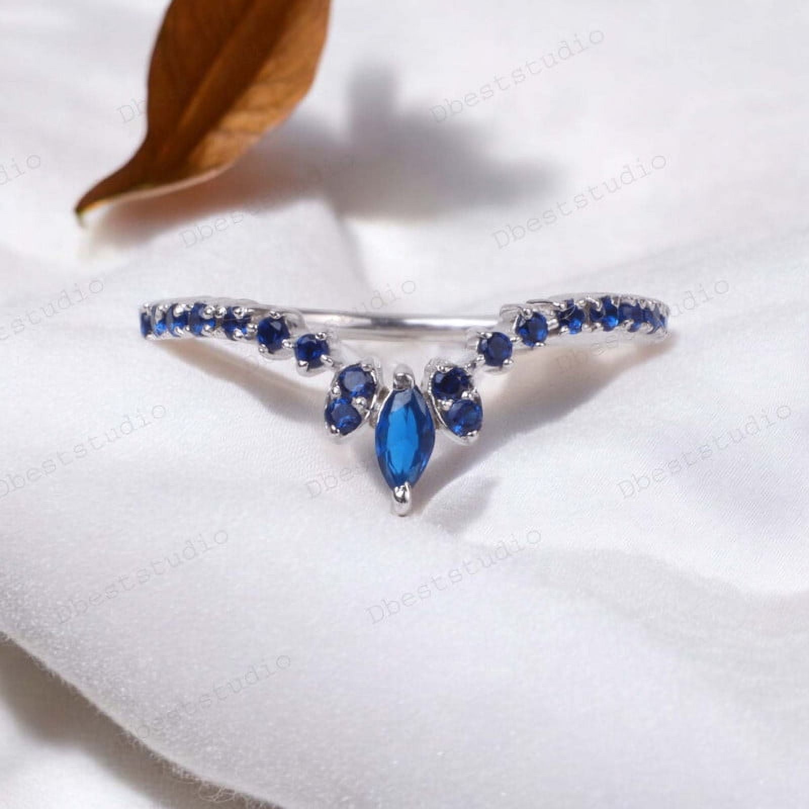 Blue Sapphire Unique Curved Band Women Half Eternity Matching Band ...