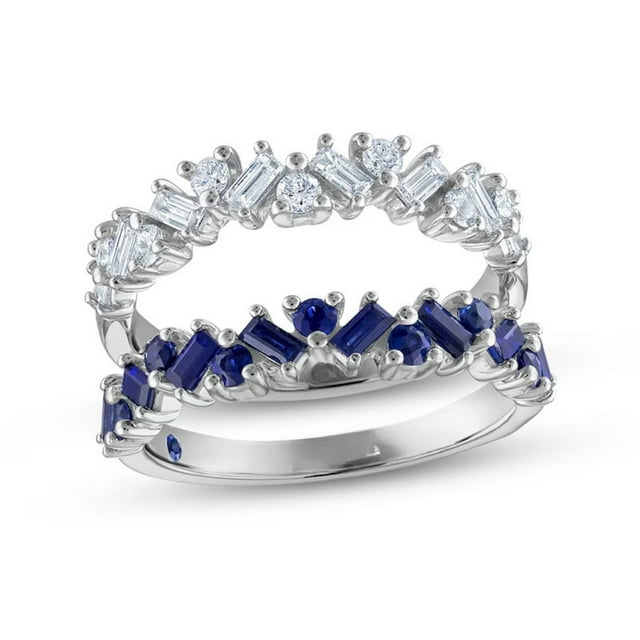 Blue Sapphire & White CZ Baguette Chevron Ring Enhancer in 925 Sterling ...