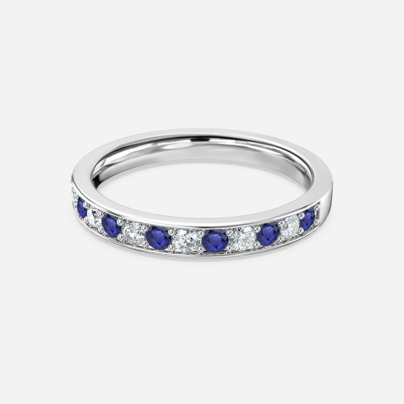 Blue Sapphire & White Diamond Half Eternity Band in 925 Sterling Silver ...
