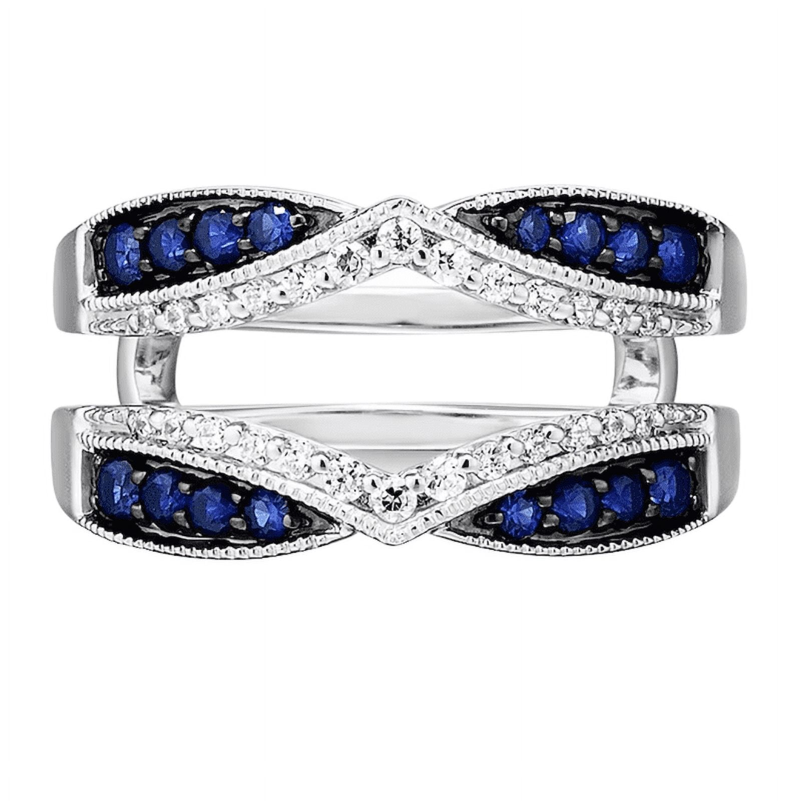 Blue Sapphire & White Diamond Wrap Ring Jacket in 925 Sterling Silver ...