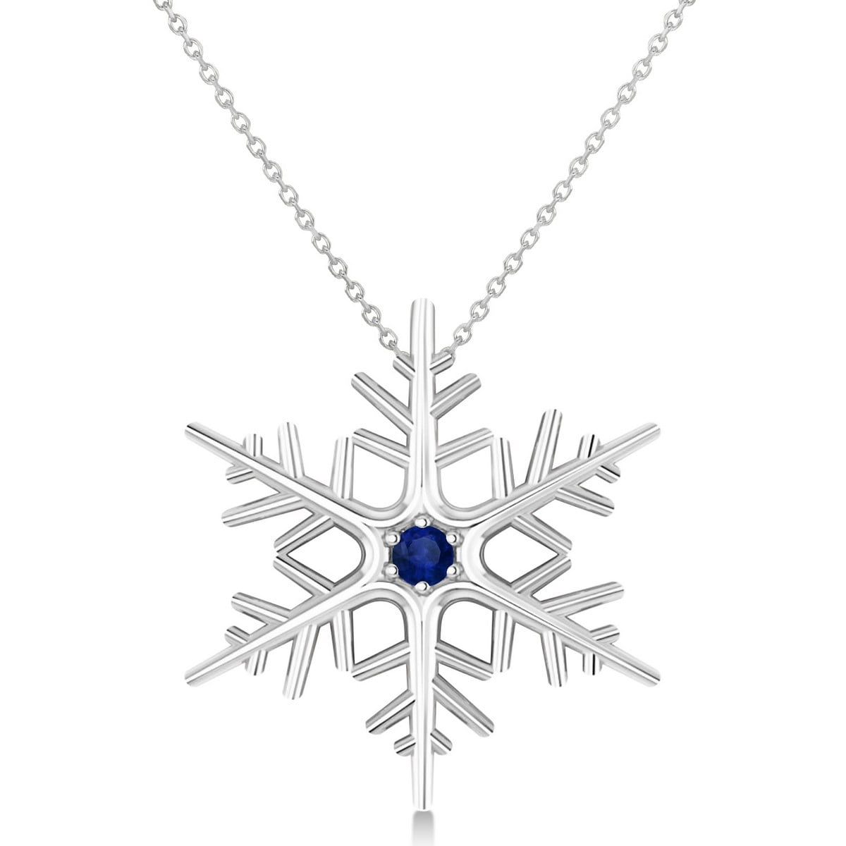 Blue Sapphire Winter Snowflake Pendant Necklace 14k White Gold (0.04ct ...