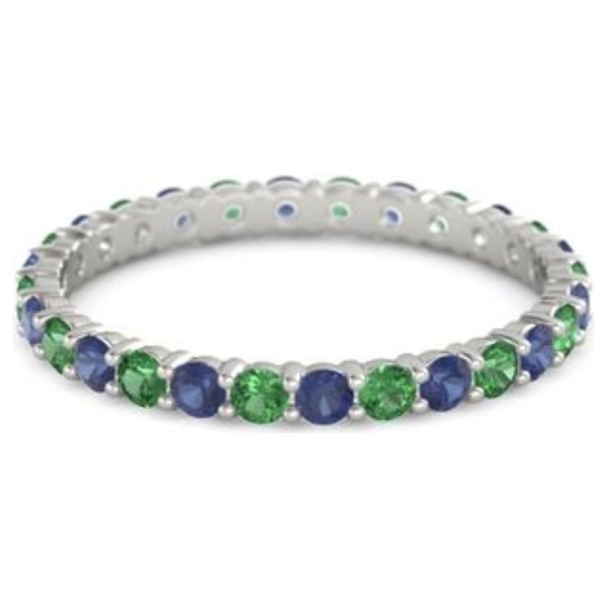 Blue Sapphire With Emerald Round 2.50 MM Eternity 925 Sterling Silver Women Stacking Ring ...