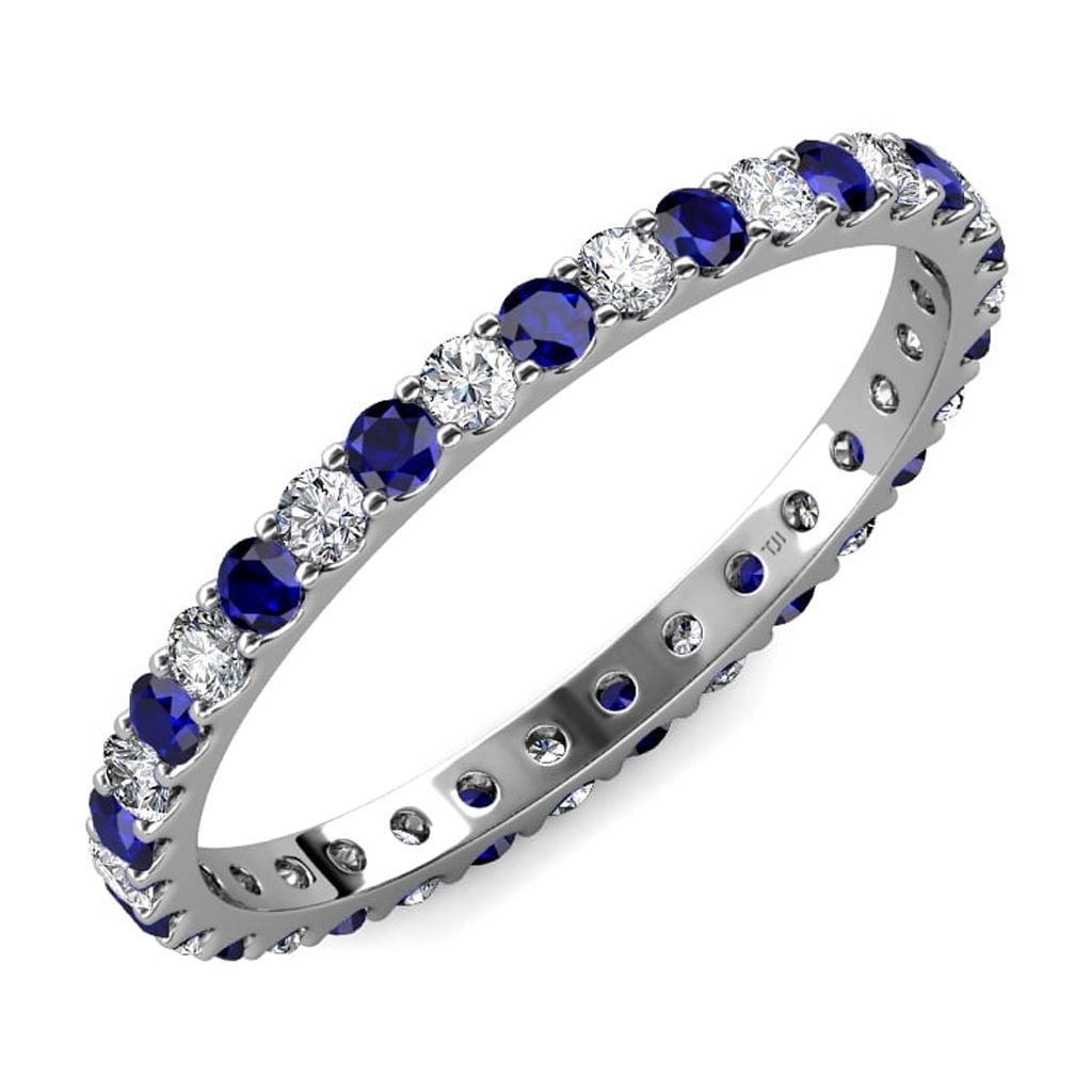 Blue Sapphire and Diamond 2.00 mm U Prong Eternity Band in 14K White ...