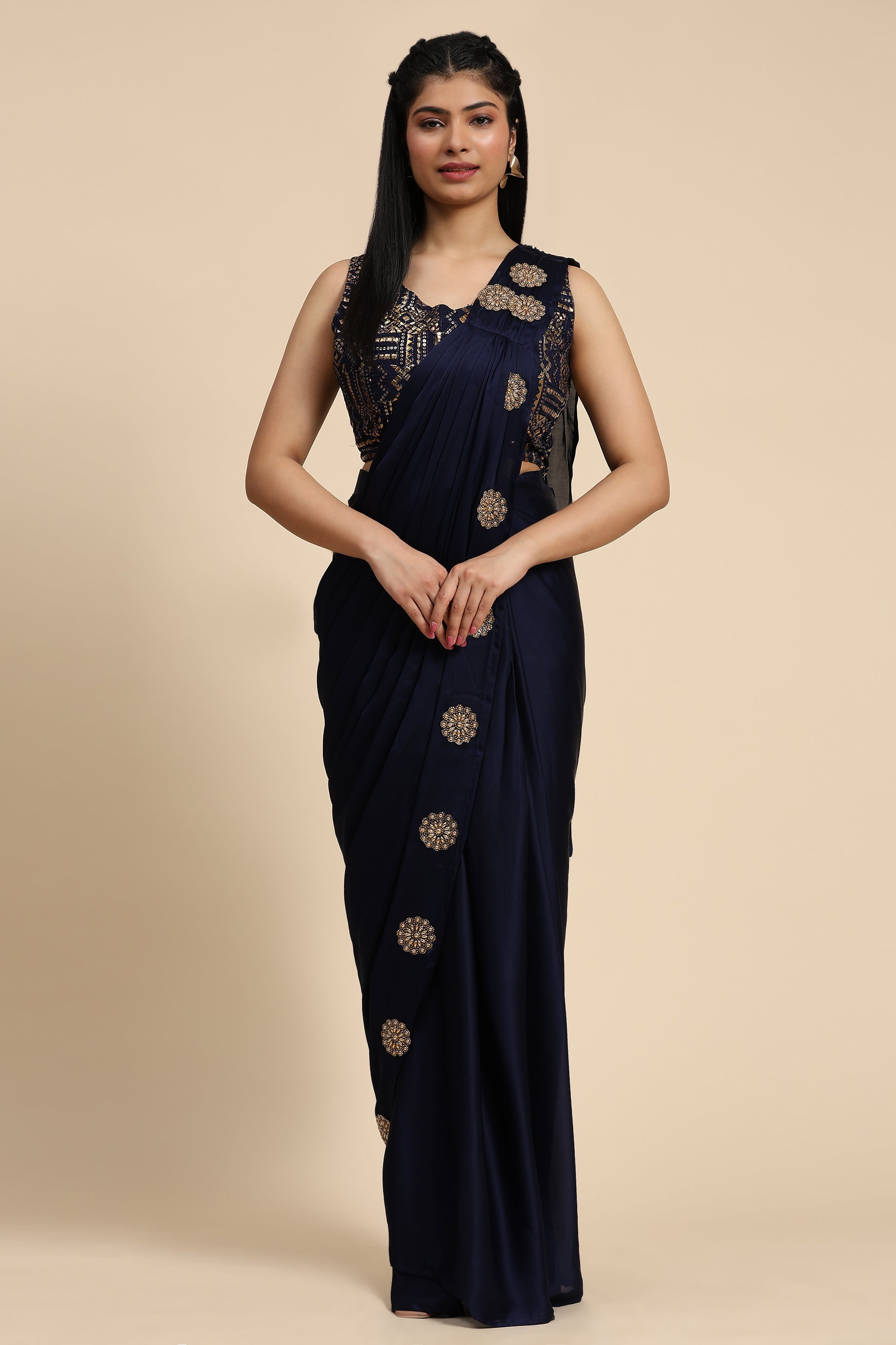 Blue Satin Readymade Saree - Walmart.com