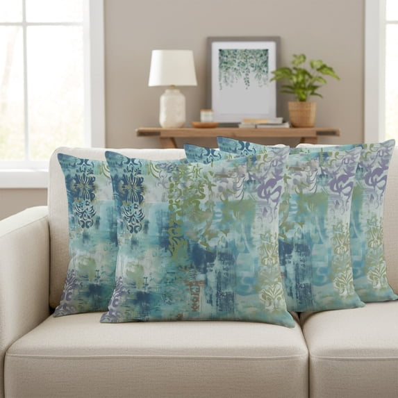 Blue Satin Texture Pillow Covers Set of 4, Retro Abstract Green Purple ...