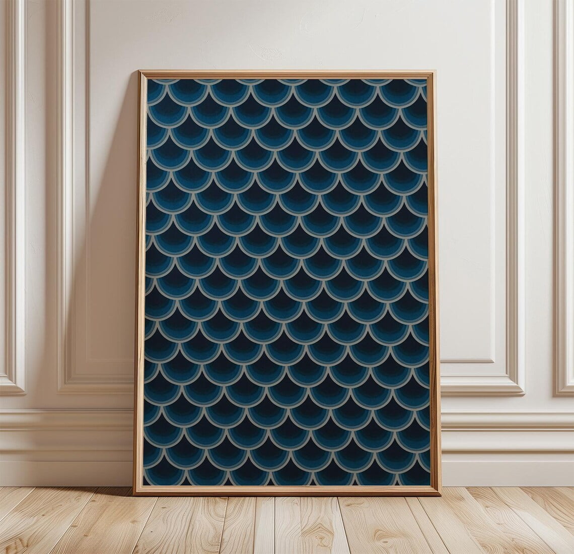 Blue Scale Pattern Poster Dark Geometric Wall Art Modern Coastal Art ...