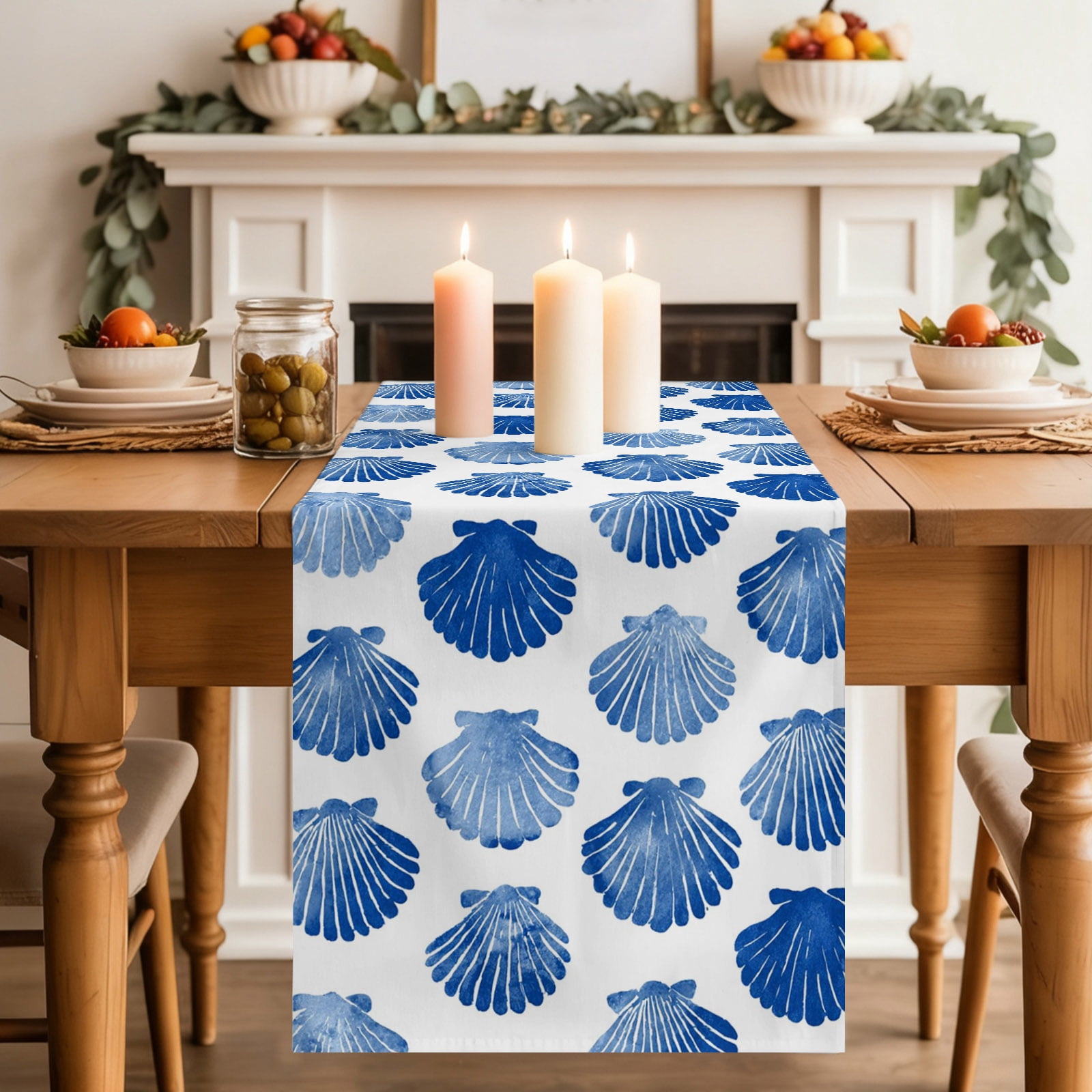 Blue Scallops Shell Dining Table Runner, Sea Ocean Coastal Nature ...