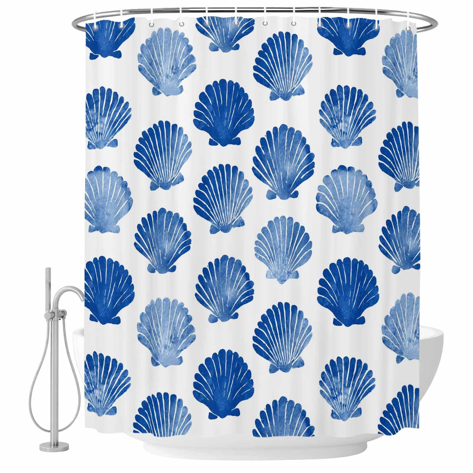Blue Scallops Shell Shower Curtain for Bathroom, Sea Ocean Coastal ...