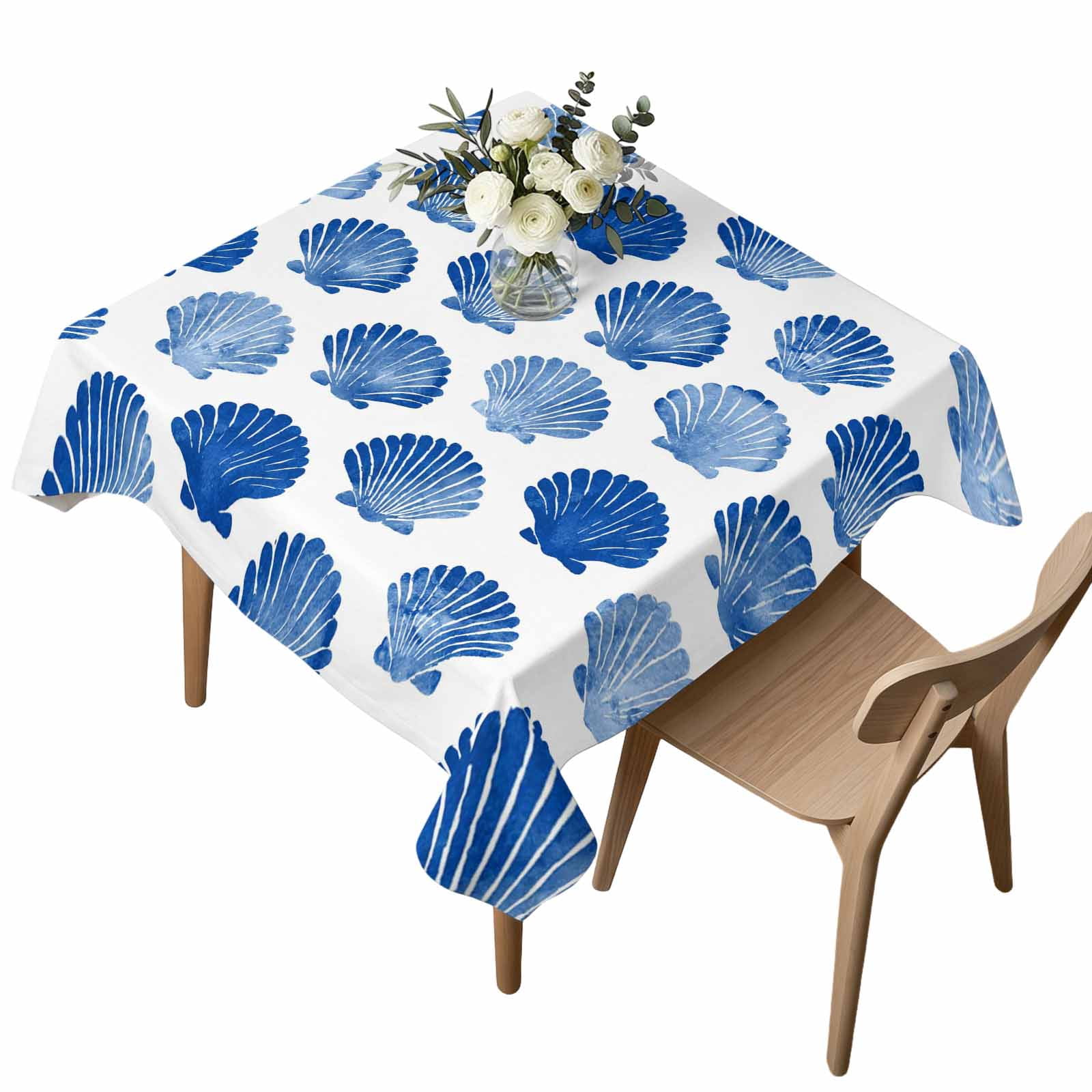Blue Scallops Shell Square Tablecloth Sea Ocean Coastal Nature Summer ...
