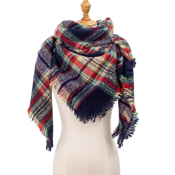 Blue Scarf Ladies' Plaid New Thorn Square Scarf Ladies' Plaid Triangle ...