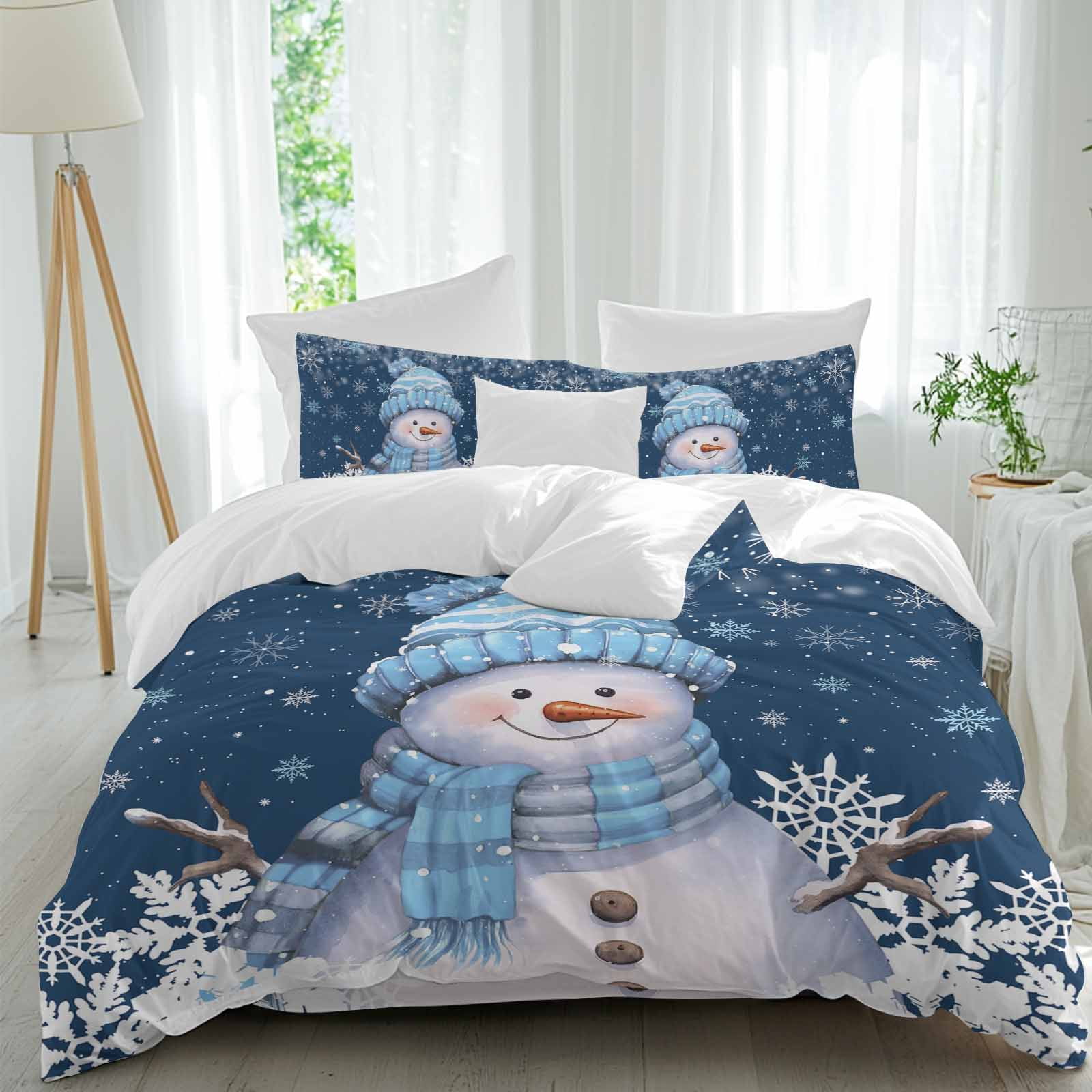 Blue Scarf Snowman with Cap Scarf Comforter Set Queen Size, Christmas ...