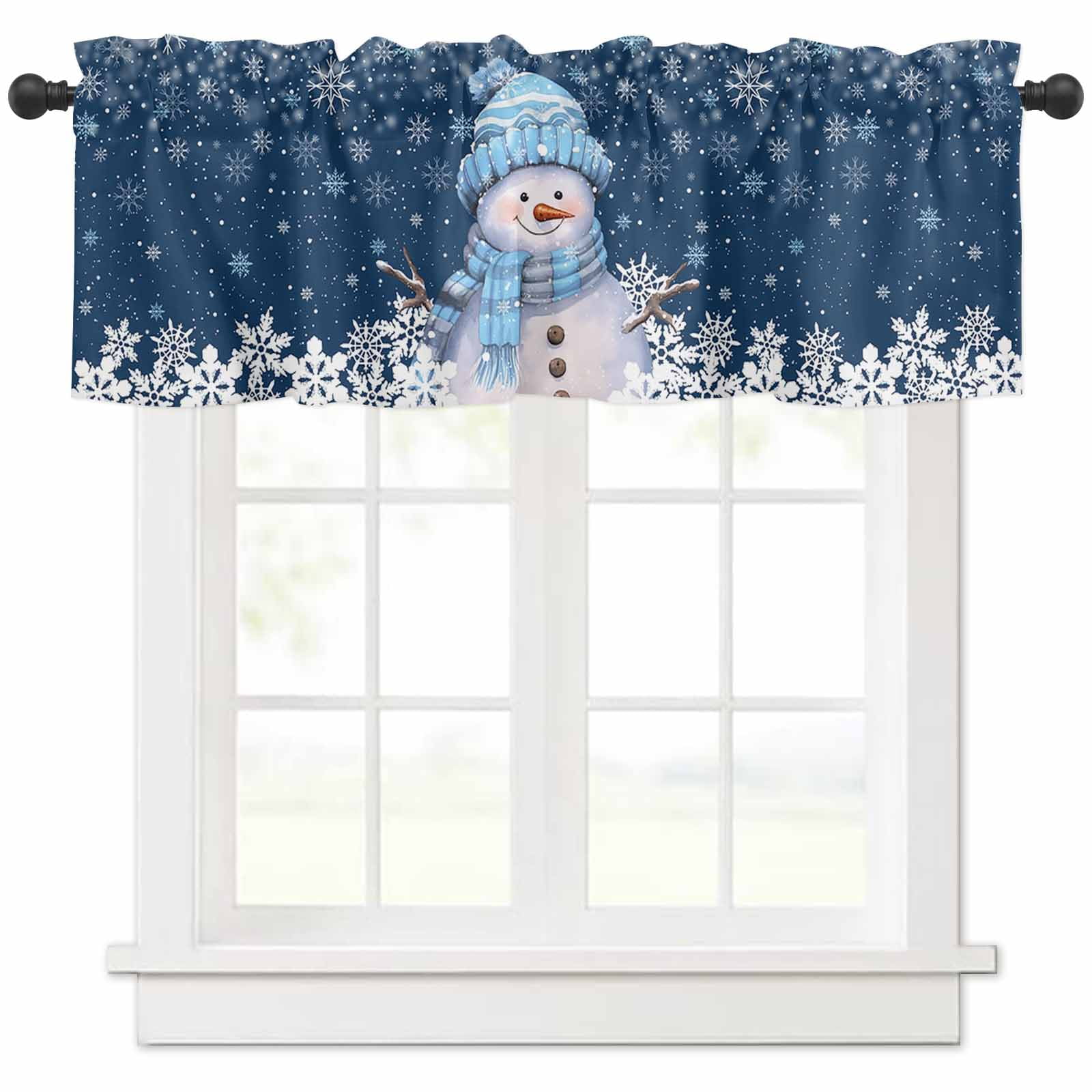 Blue Scarf Snowman with Cap Scarf Valances for Windows, Christmas Light ...