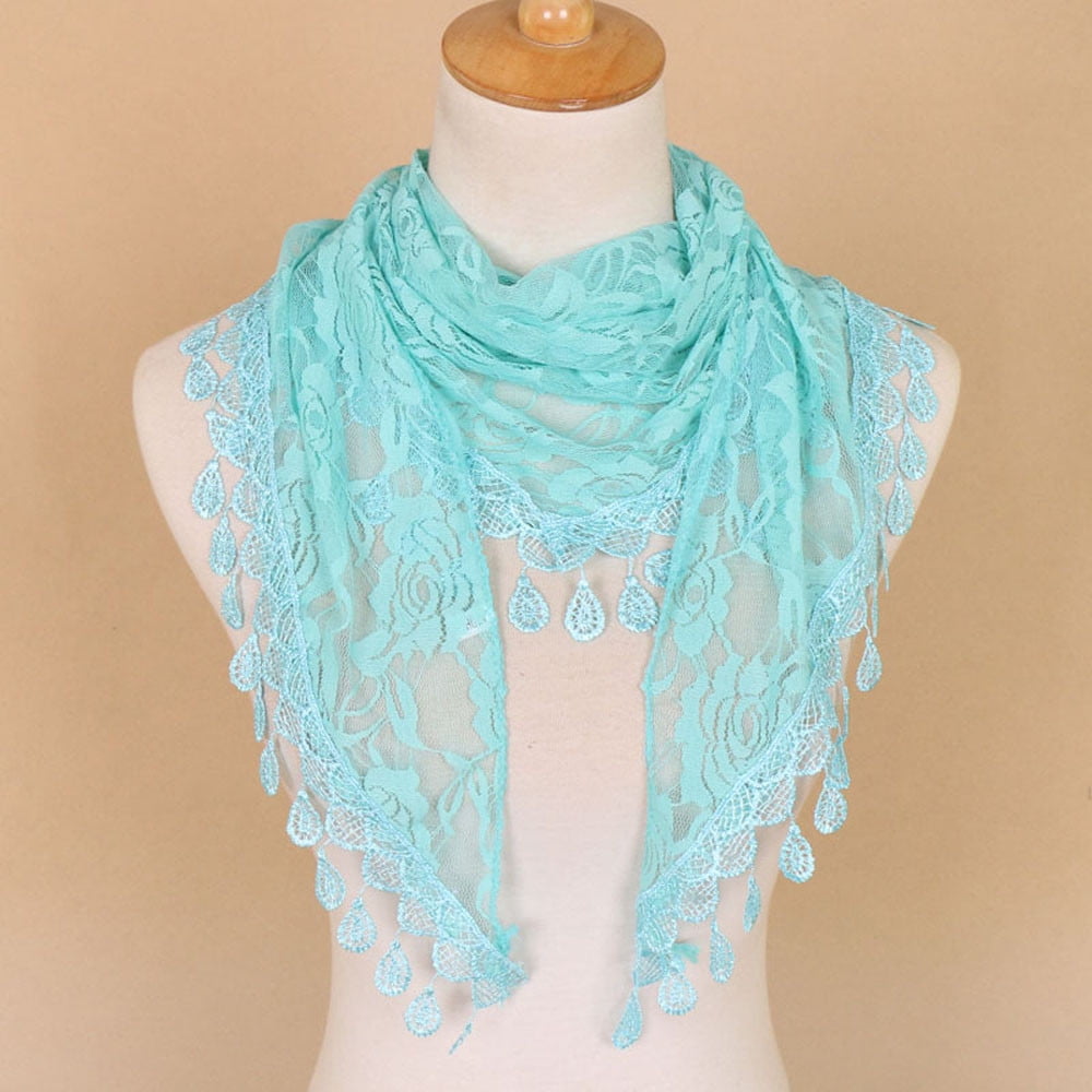 Blue Scarf Women Lace Tassel Rose Floral Hollow Scarf Shawl Lady Wraps ...
