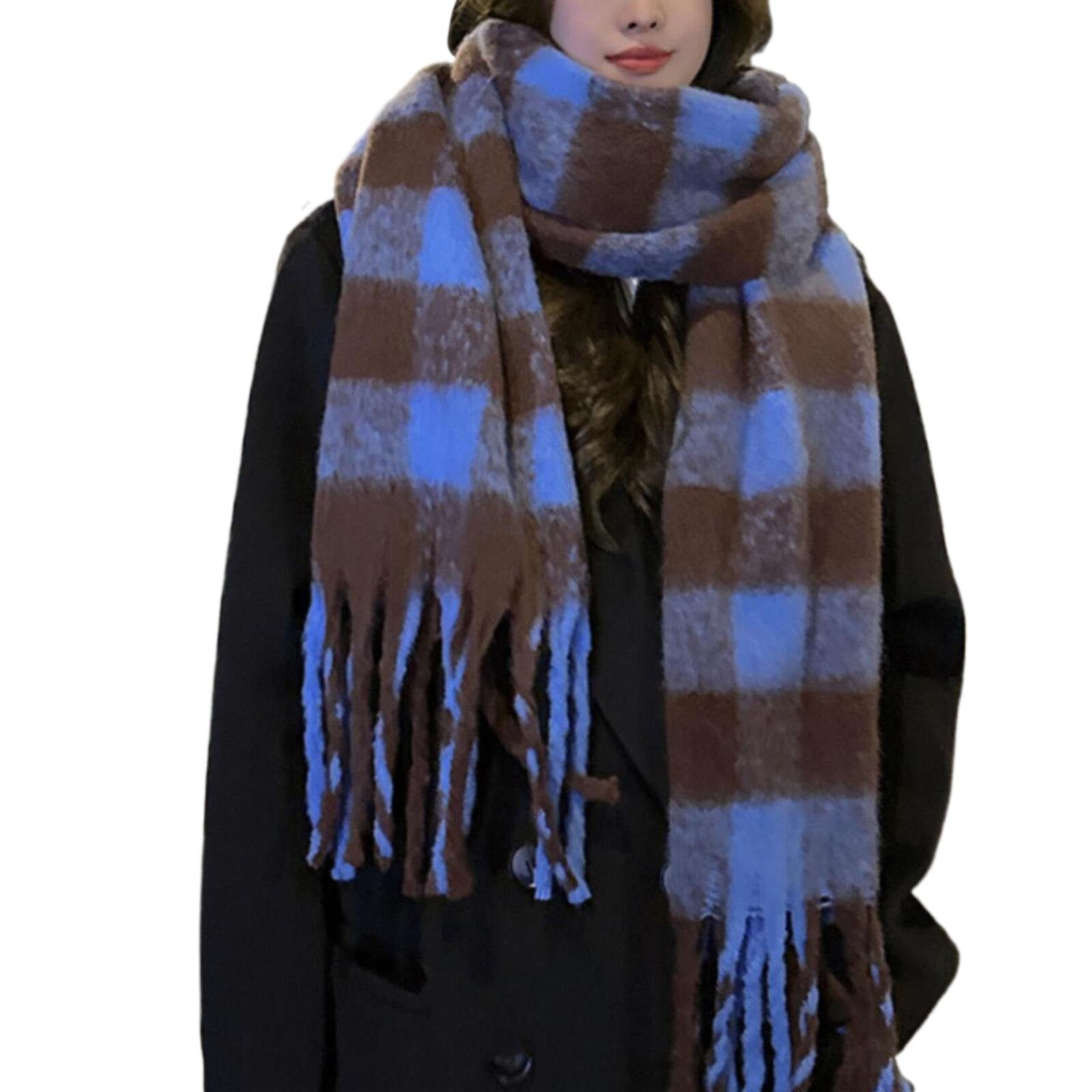 Blue Scarf Women Woven Knitted Scarf with Colourful Check Pattern and ...