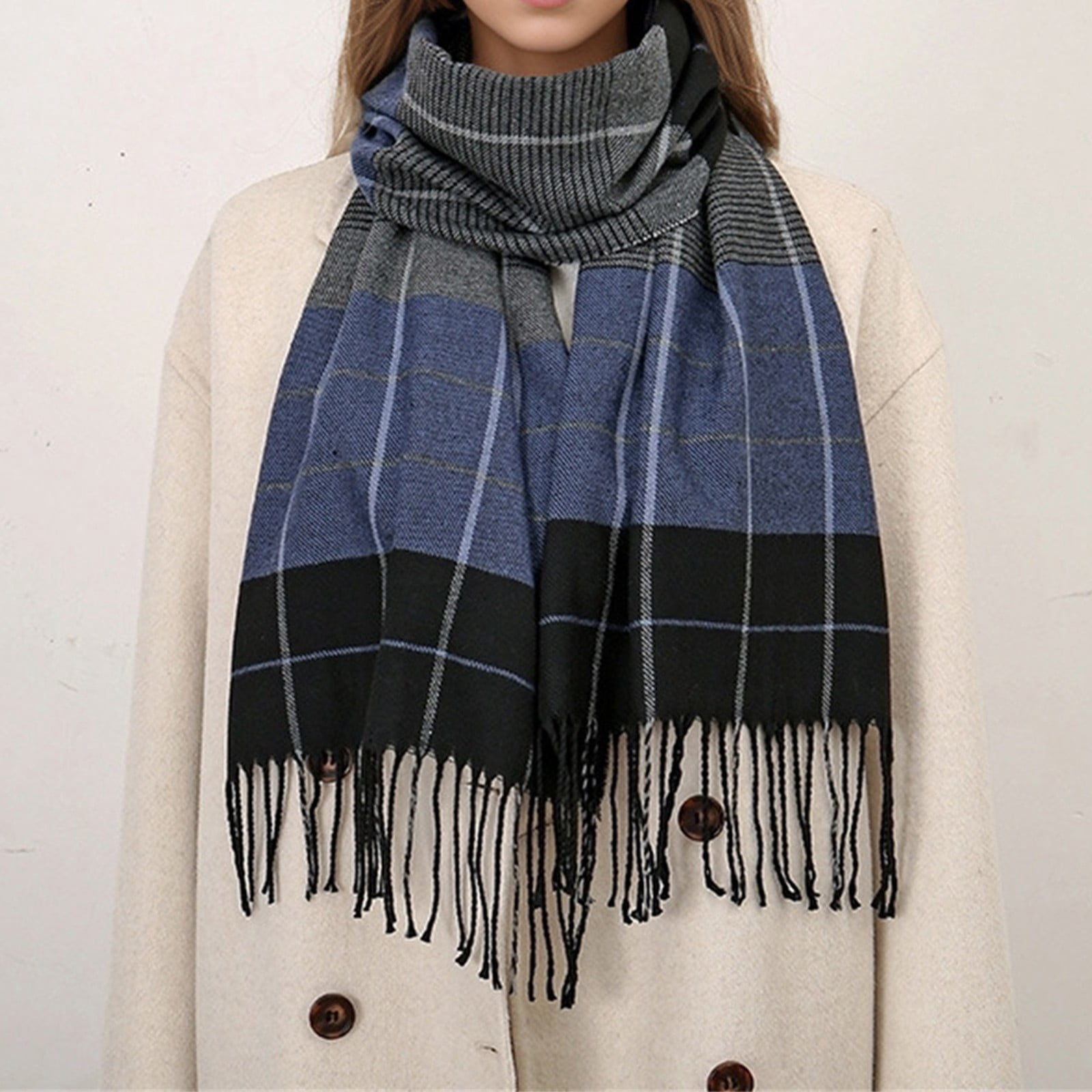 Blue Scarfs Scarf Ladies' Like Plaid Scarves High End Scarves for ...