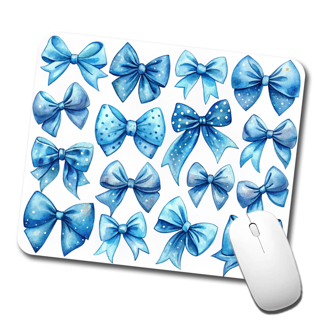 Blue Scattered Coquette Bows Cute Watercolor Mouse Pad Low Profile ...