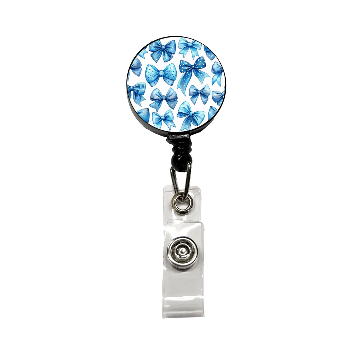 Blue Scattered Coquette Bows Cute Watercolor Retractable Reel ID Badge ...