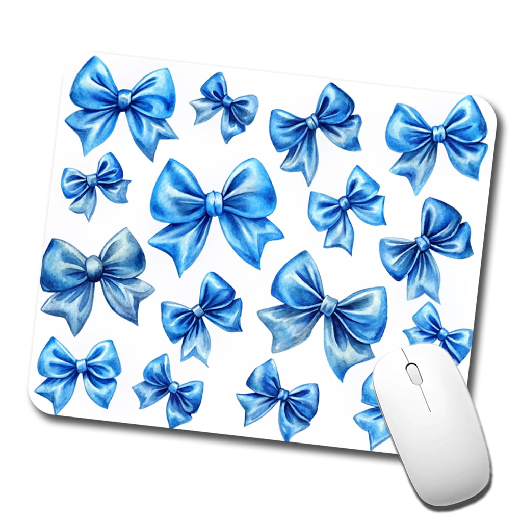 Blue Scattered Coquette Bows Watercolor Mouse Pad Low Profile Gaming ...