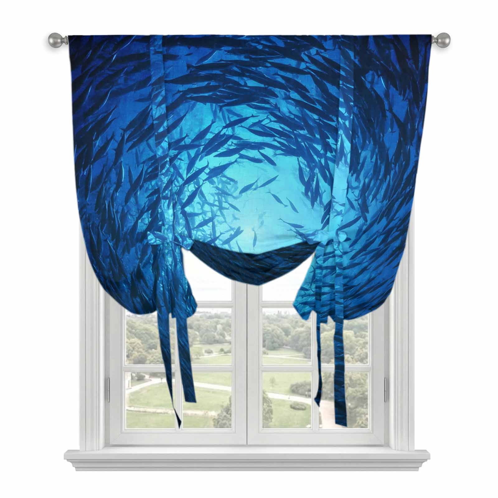 Blue School of Fish Tie Up Curtains for Window, Thermal Insulated ...
